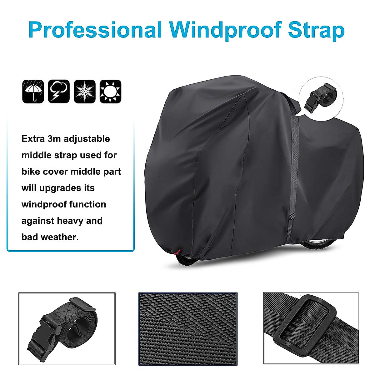WAEKIYTL Bike Cover Waterproof Outdoor XL XXL Bicycle Cover for 2 Bikes Oxford Fabric Rain Sun UV Dust Wind Proof Motorcycle Covers for Mountain Road Electric Bike Tricycle Cruiser - Black XXL 420D