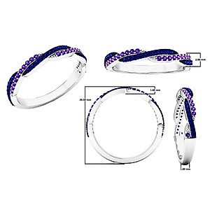 Dazzlingrock Collection 10K Round Amethyst & Blue Sapphire Ladies Wedding Swirl Stackable Band, White Gold, Size 6