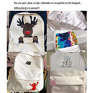 Jesdo DIY Canvas Backpack Large Casual Daypack Satchel (White with Side Pockets)