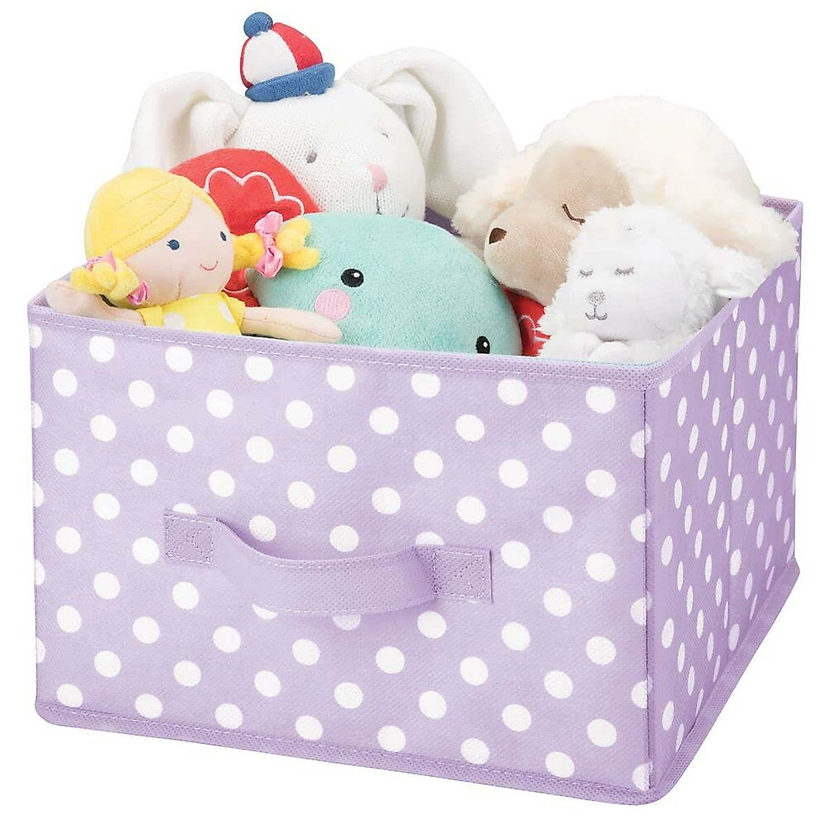 mDesign Fabric Bin for Cube Organizer - Foldable Storage Cube - Collapsible Closet Storage - Cloth Bin Box for Child/Kids Bedroom, Nursery, Toy Room - Polka Dot Print - 10 Pack - Light Purple/White