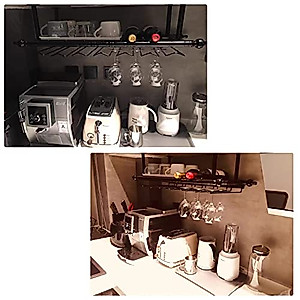 Wine Glass Holder, Ceiling Wine Rack, Wine Glass Rack, Rustic Industrial Wine Racks Wall Mounted with 8 Stem Glass Holder, 2-Tiers Wall Mount Bottle Holder Glass Rack, for Bars Restaurants Kitchens