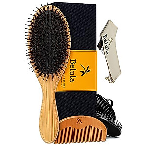 Belula Boar Bristle Hair Brush for Men Set.Styling Mens' Hair Brush with Nylon Pins. Boar Bristle Brush, 2 x Palm Brush, Wooden Comb & Travel Bag Included.