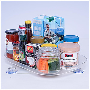PZU 2 Pack Lazy Susan for Refrigerator, Lazy Susan Turntable Rectangular Fridge Organizer for Cabinet Pantry Refrigerator Organizers and Storage,15.67"x11.7"- Clear