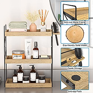 Nidouillet 3 Tier Bathroom Counter Organizer, Wood Countertop Organizer Standing Shelf Skincare Vanity Organizer Cosmetic Holder with Sink Tray Comb Storage for Kitchen Coffee Station Bedroom Brown