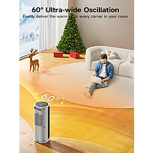 VICELEC Space Heater, 16 Inch Portable Electric Heaters for Indoor Use with Thermostat, 60°Oscillation, 12H Timer, Fast Heating Ceramic Heaters with Remote, 1500W Room Heater for Bedroom Home Office