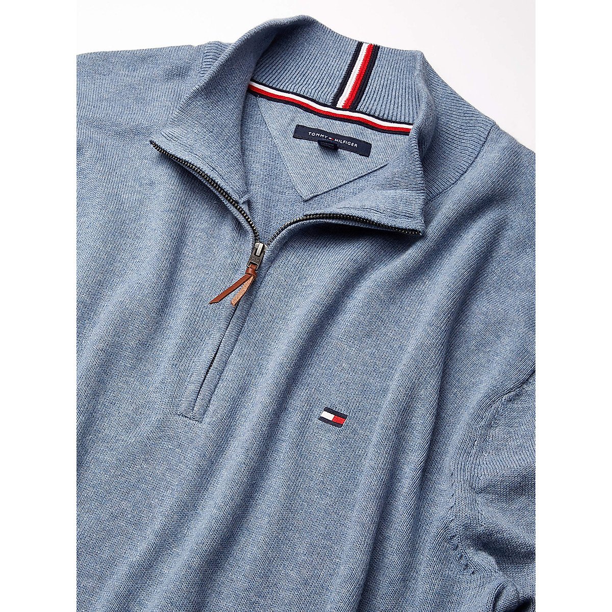 Tommy Hilfiger Men's 1/4 Zip Pull-Over Sweater, Sky Captain/Multi, Small