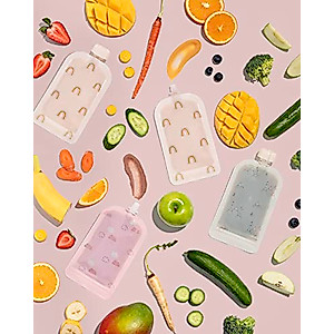 Hippypotamus Reusable Baby Food Pouches - 12 Pack - Baby Food Storage - Pouches Toddler - Refillable Squeeze Pouch for Kids (SAGE/Blush/Nude)