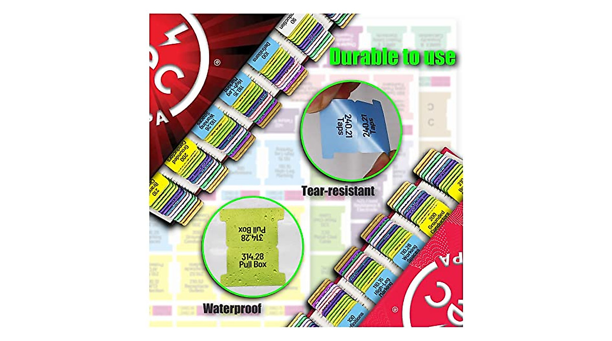 NEC Self-Adhesive Tabs for Electrical Code | Color-Coded & Durable