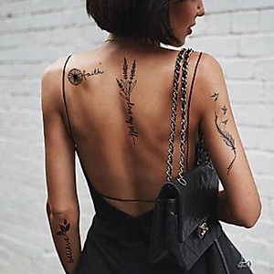 CHARLNET Semi-Permanent Tattoos for Women Girls - 2 Weeks Long Last Waterproof Realistic Flower Words Temporary Tattoos/Fades Naturally/Body Art Stickers