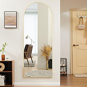 Sweetcrispy Arched Full Length Mirror 64"x21" Full Body Mirror Floor Mirror Standing Hanging or Leaning Wall, Large Arch Wall Mirror with Stand Aluminum Alloy Thin Frame for Bedroom Cloakroom,Gold