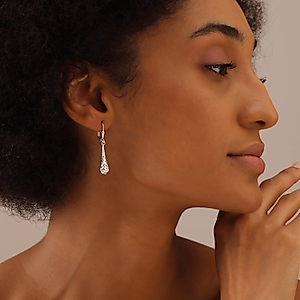 LeCalla 925 Sterling Silver Leverback Drop Earrings | Silver Drop Dangle Earring Jewelry | Diamond-Cut Leverback Earrings for Women - 32mm