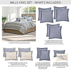 Michael Amini Mills 8-Piece Oversized Cotton King Duvet Set in Denim Blue