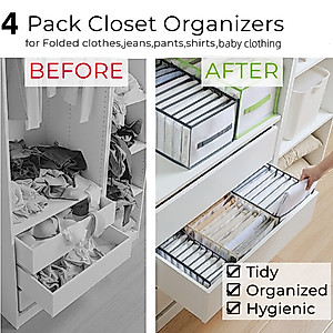 4PCS Extra Large 7 Compartments Wardrobe Clothes Organizer,Closet Organizers for Jeans,Pant,Sweater for Clothing,Clothes Drawer Organizer Dividers for Folded Clothes