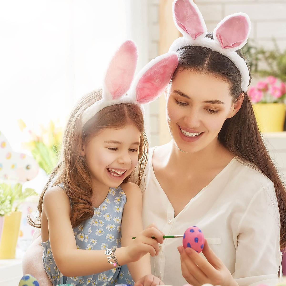 Easter Gifts Bunny Braclets for Women, Dainty Stainless Steel Rabbit Bracelets Adjustable Letter Initial Charm Bracelets Easter Bunny Bracelets Easter Gifts for Women Jewelry（N）