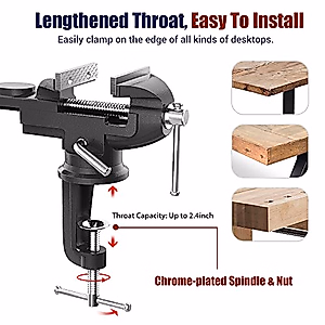 Nuovoware Table Vise 3 Inch, 360° Swivel Base Universal Home Vise Portable Bench Clamp, Clamp-on Vise Bench Clamps Fixed Tool for Woodworking, Metalworking, Cutting Conduit, Drilling, Sawing, Black