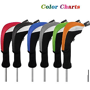 Andux 4pcs/Set Golf 460cc Driver Wood Club Head Covers Long Neck with Interchangeable No. Tags Black/Orange