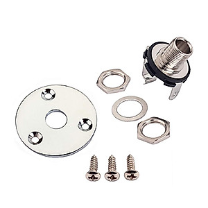 Round 1/4 Inch 6.35mm Guitar Jack Plug Socket Guitar Pickup Output Input Jack Plug with Jack Plate Screws for Electric Guitar Bass (Silver)