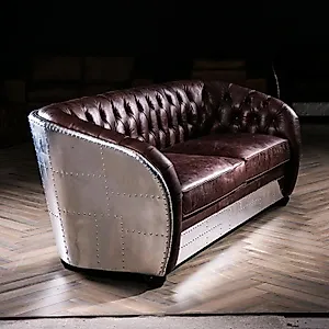NauticalMart Leather Sofa with 3 Seats Aviator Aluminum Loveseat Sofa Home & Living Room Furniture