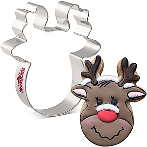 LILIAO Christmas Reindeer Face Cookie Cutter - 4 inches - Stainless Steel