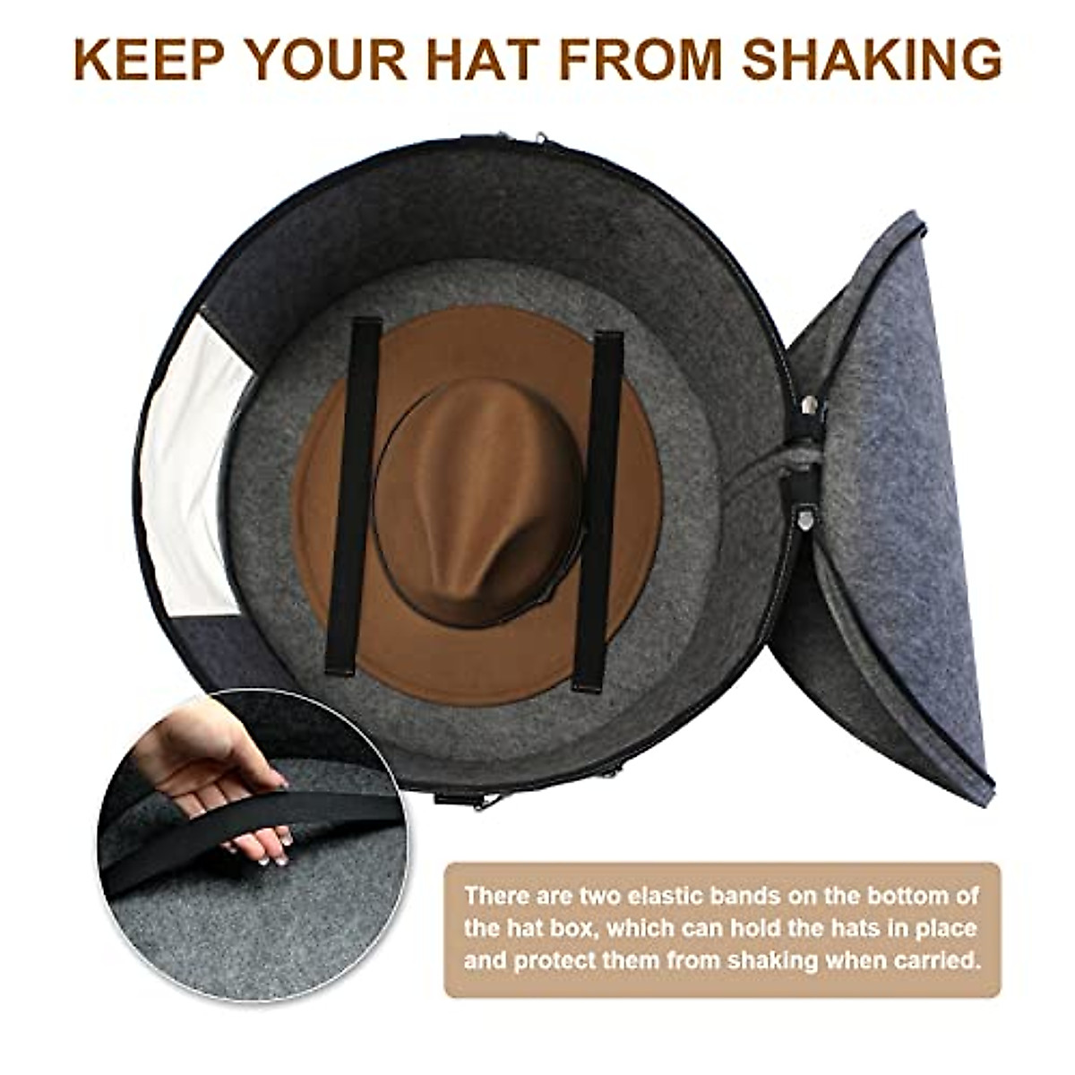 Large Hat Storage Box with Lids, Foldable Felt Round Hat Storage Box with Handle Travel Case Clothes Storage Bin for Women&Men, Cowboy Hat Organizer Stuffed Animal Toy Clothes, Grey 17.7" x 11.8"