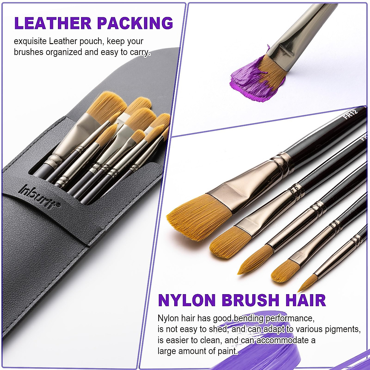 Artist Paint Brush Set of 10 for Acrylic, Watercolor, Gouache and Oil Painting, Professional Art Paint Brushes Kit for Canvas, Body Painting, Model, Rock, Craft and More