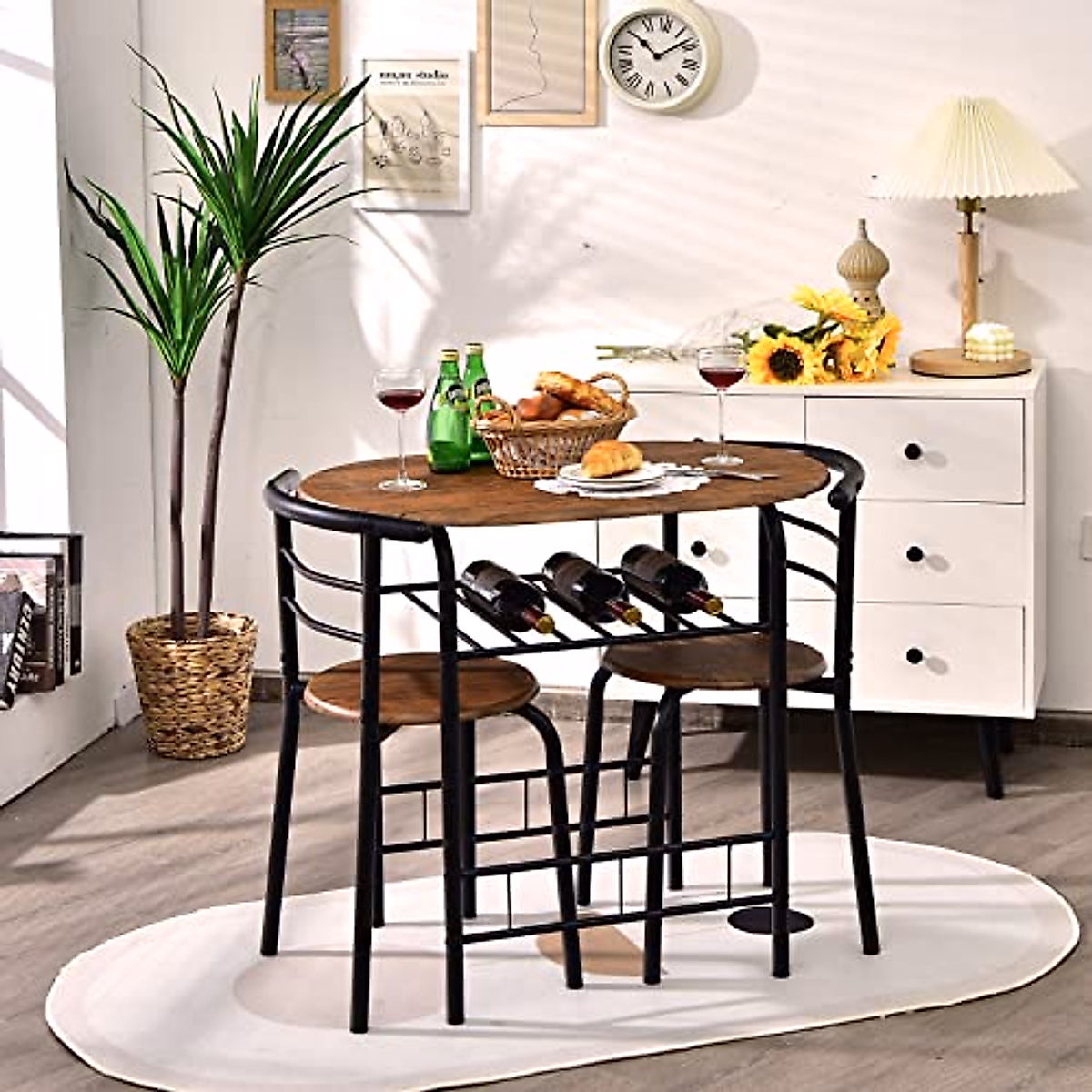 Giantex Dining Table Set for 2, Small Kitchen Table with Storage Shelf, 3 Piece Table and Chairs for Dinner and Breakfast, Space Saving Dinette Set for Home Apartment Bistro (Brown & Black)