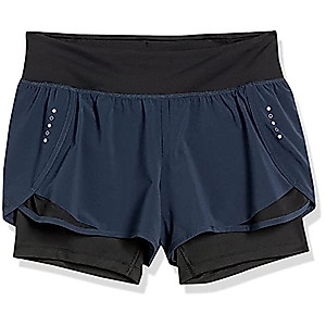 Amazon Essentials Women's Standard-fit Knit Waistband 2-in-1 Woven Running Short (Previously Core 10), Navy/Black, 2X