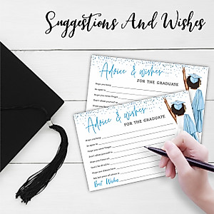 Tabyon 30 Advice & Wishes Cards For The Graduation - Blue Grad Girl - Confetti Double-Sided Fill In Style Advice Cards For High School, College, University, Party Favor, Decorations & Supplies-B04