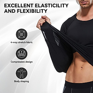 3 Pack Men's Compression Shirts Long Sleeve Athletic Base Layer Running Top UV Sun Protection Outdoor Work Out Shirts Black M