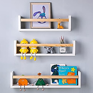 SONNET DESIGNS White Floating Bookshelf 3 Pack for Nursery Decor Wall Mount Book Shelves for Kids Room Toddlers Toys 24 Inch Usable in Home, Kitchen, Bathroom, Floating Wall Ledge for Nursery