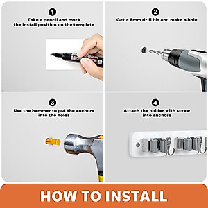 IMILLET Broom Holder Wall Mount, Wood Broom Holder with 5 Racks and 4 Hooks Broom Organizer, Laundry Room Organization and Storage, Mop Hanger for Home Organization, Garden, Garage, Closet (White)