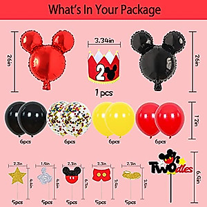 2nd Mouse Birthday Party Supplies Decorations 57Pcs - HAPPY BIRTHDAY Banner OH TWODLES Banner '2' Foil Balloon Balloons Hat Door Sign Cupcake Toppers Birthday Decorations for Boys Girls Kids Babies