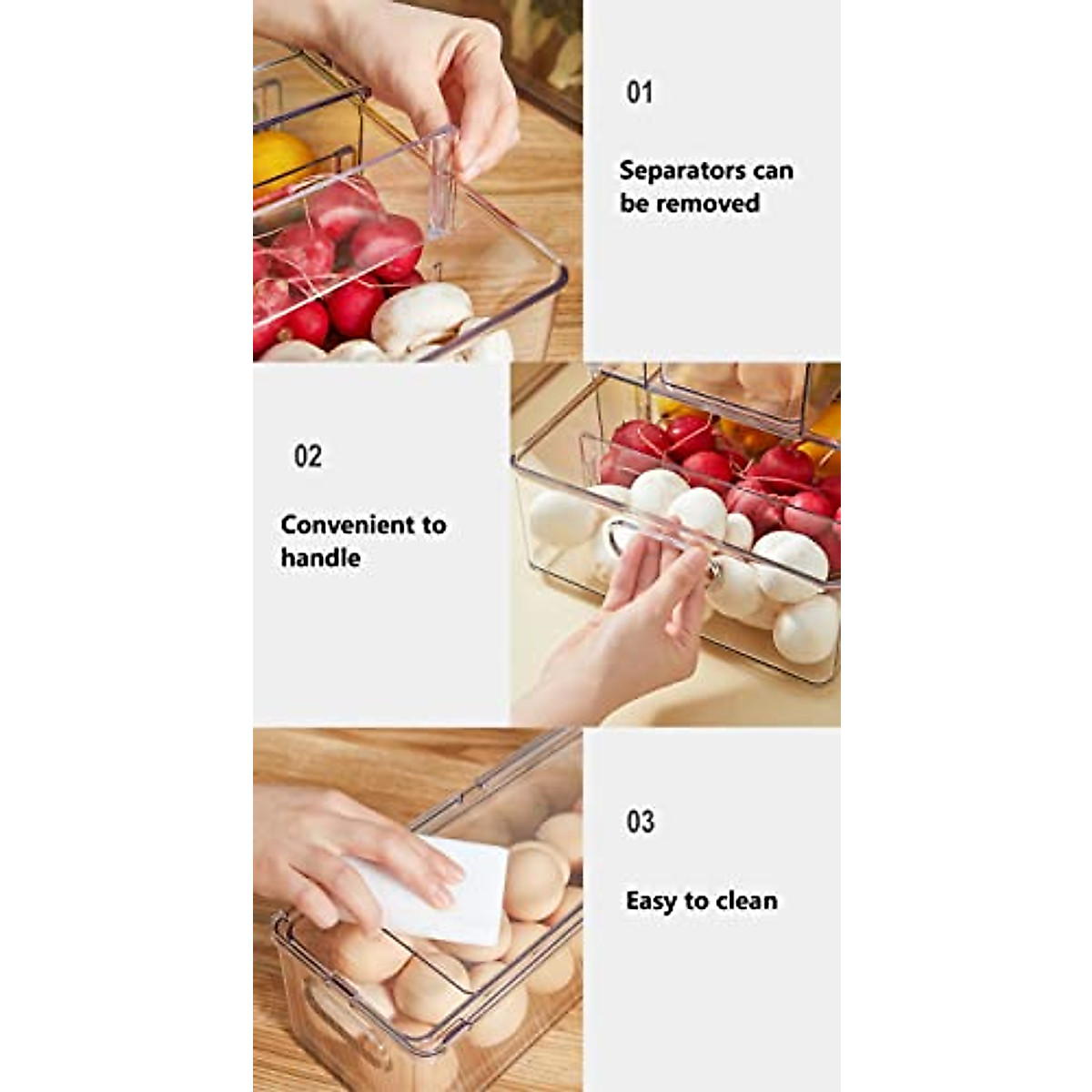 YouLike 4pack Stackable Refrigerator Organizer Bins with Pull-Out Drawer， Fridge Drawers Containers， Refrigerator, Freezer, Vanity & Fridge Organization and Storage（2M+Large+XL）