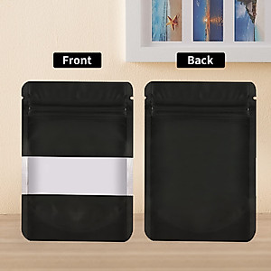 100 Pieces Smell Proof Mylar Bags, Resealable Food Storage Bags with Clear Window, Foil Pouch Stand-up Bags for Food Self Sealing Storage Supplies (Black, 4 x 6 Inch)