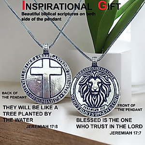 GUAAFA Bible Verse & Lion Pendant for Men & women Locket Necklaces - Blessed is the One Who Trusts In the Lord | Christian Faith Religious Gifts Jewelry for grandson and Grand Daughter(Rustic Silver)