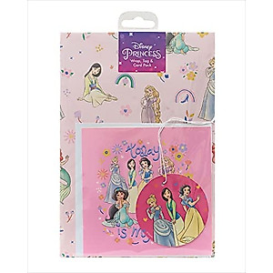 Disney Princess Gift Wrap and Gift Tag and Card 1 Count (Pack of 1)