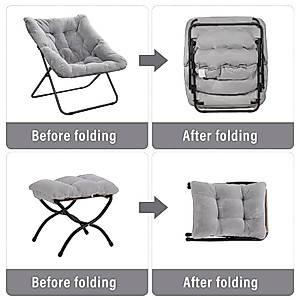 Givjoy Comfy Saucer Chair with Ottoman, Oversized Folding Faux Fur Chair Soft Furry Lounge Lazy Chair with Metal Frame Moon Chair Accent Chair for Bedroom, Living Room, Dorm Rooms