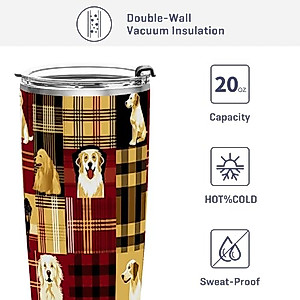 Golden Red Cute Dogs Stainless Steel insulated water bottle Leak-proof Lid and Straw mug spill proof leak proof for café leakproof tumbler with straw 20 OZ
