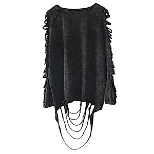 Anna-Kaci Ripped Cut Out Holes Long Sleeve Faded Distressed Top Pullover Shirt,Black,X-Large