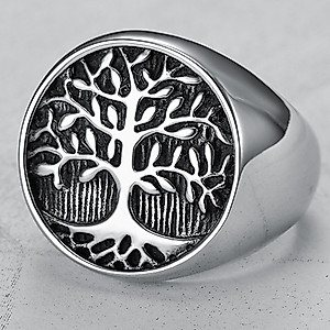 Jude Jewelers Stainless Steel Tree of Life Round Signet Ring (Silver, 11)