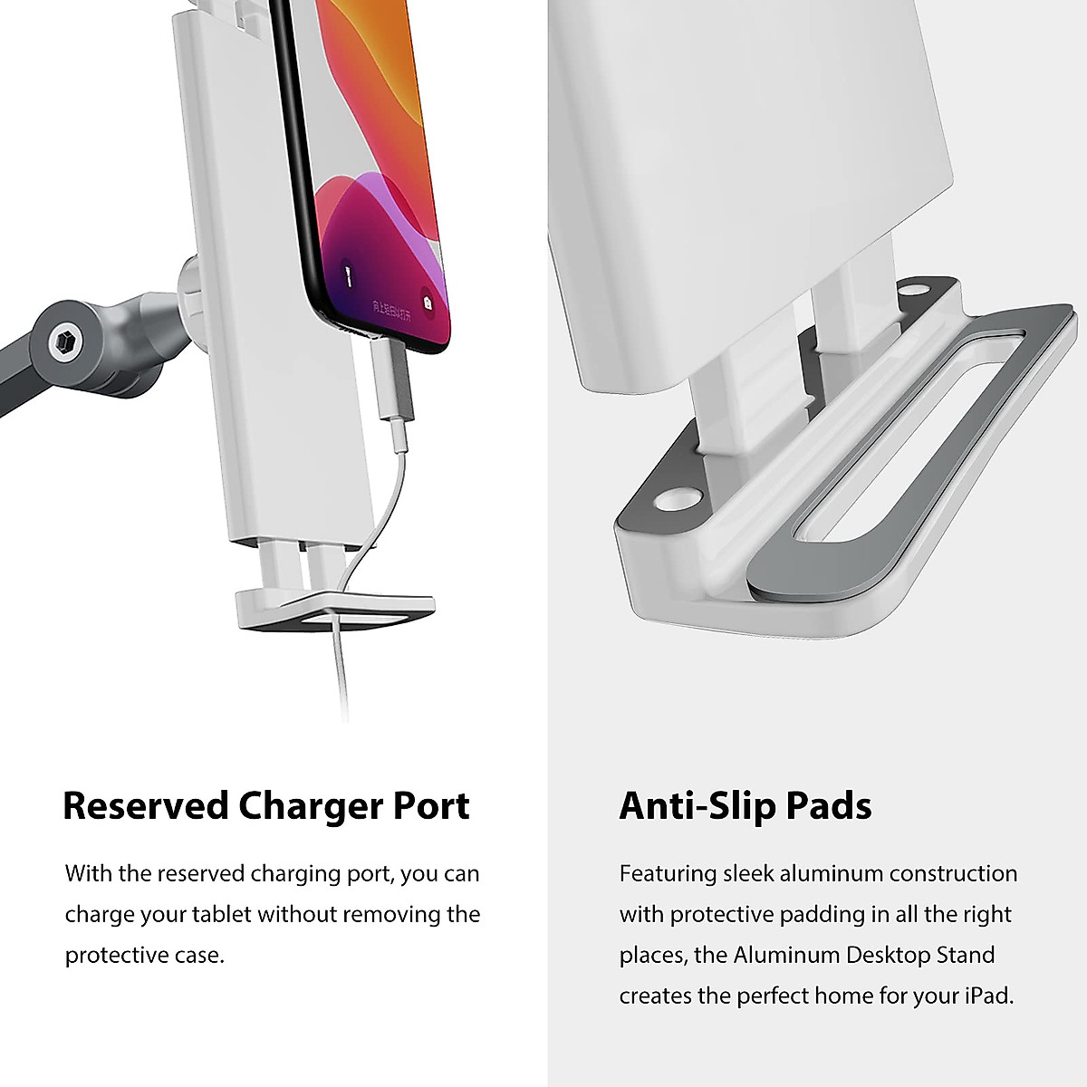 BEWISER iPad Desk Mount, Tablet Holder for Desk or Bed,Rotate 360 Degrees of Flexible, Height and Angle Adjustable, Aluminium Alloy Arm Clamp Mount Compatible with4.7-15.6" Screen (Space Gray)