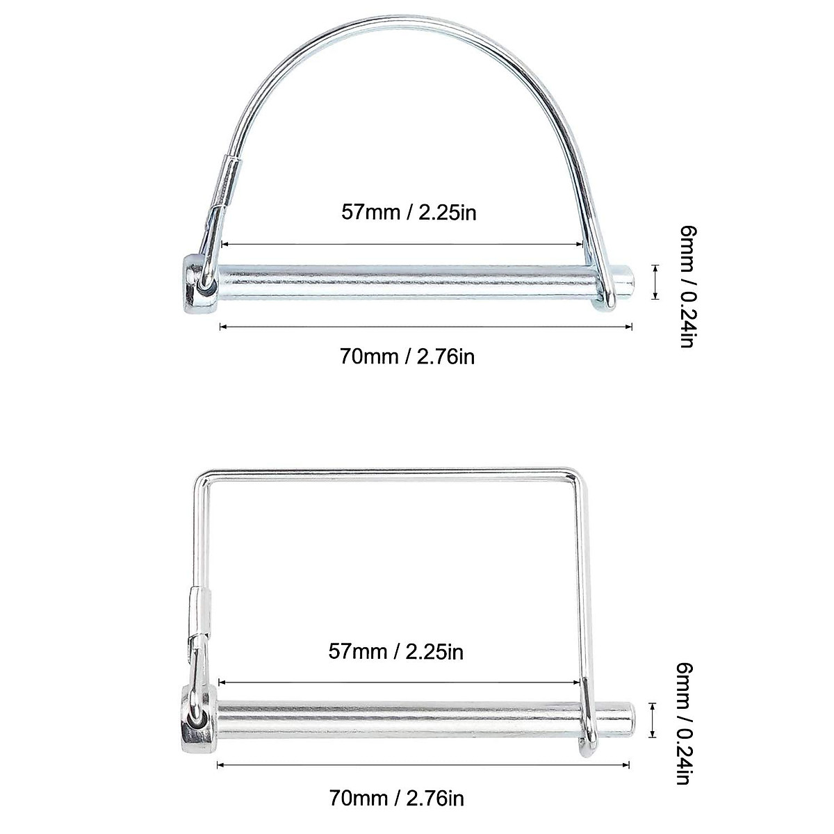 10 Pcs Shaft Locking Pin Safety Coupler Pin 1/4 Inch Diameter in 2 Shapes of Square and Arch for Farm Trailers Wagons Lawn Hitches and Garden (Silver)