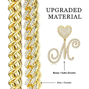 Krfy Cursive Gold Initial Pendant Necklace Iced Out Miami Cuban Link Chain for Women 18K Gold Plated Alphabet Letter Pendant Choker Hip Hop Chain Trendy Rapper Jewelry