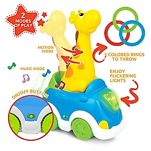 KiddoLab Catch Me Ring Toss Giraffe - Musical Moving Animal Toy with 3 Rings, Children's Songs, Flashing Lights, 2 Play Modes - Tossing Game Activity for Young Kids, Toddlers Ages 18 Months Old & Up