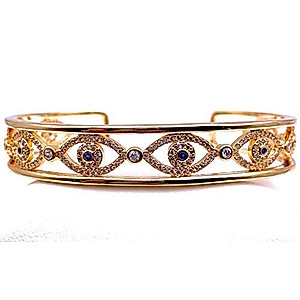 LESLIE BOULES 18K Gold Plated Evil Eye Cuff Bracelet for Women Fashion Jewelry