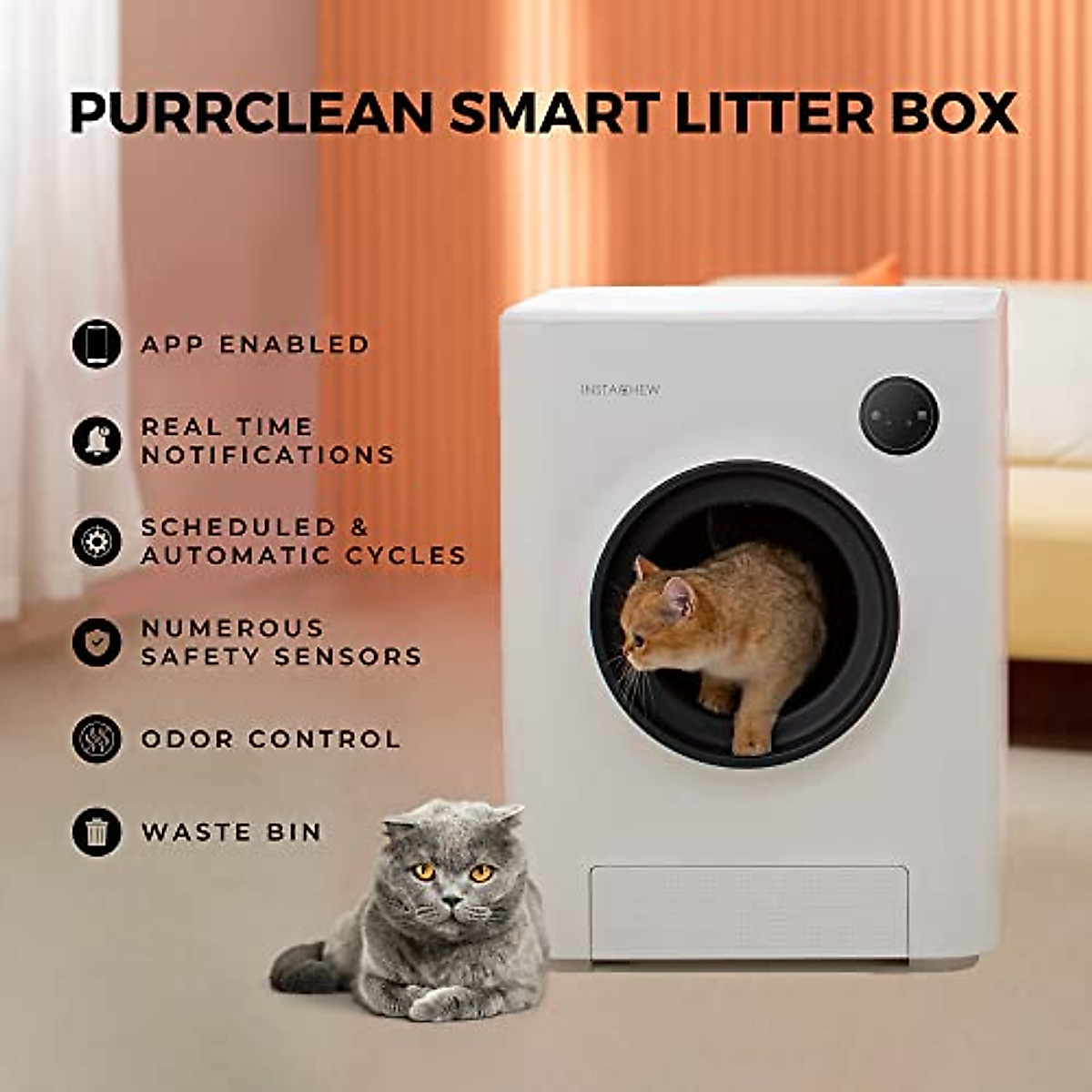 INSTACHEW Purrclean Automatic Self Cleaning Cat Litter Box, Smart App Enabled Litter Box, Large Capacity for Multiple Cats, Secure and Odorless (Purrclean)