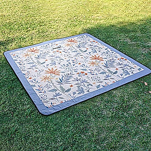 DEWUR Picnic Blankets 79"x79" Extra Large Outdoor Blanket Beach Blanket Waterproof SandProof Picnic Mat Washable Foldable Portable for Grass Lawn Beach Camping (White with Flowers)