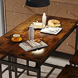 tantohom Dining Table Set for 4, Metal Frame Modern Wood Bar Table and Chairs Set, Kitchen Table and Chairs for 6 for Space Saving