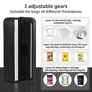 Mini Bag Sealer, USB Charger Potato Chip Bags Heat Sealer Capper, Reseals Snack Plastic Bag Heat Seal and Cutter, Sealing Machine Vacuum Impulse For Mylar Cereal Bags, Keep Food Fresh (Black)