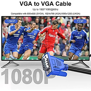 VGA Cable 6 Feet,Male VGA to VGA Male Monitor Computer Cable Adapter Cord, Shielded VGA Cord HD15 1080P@60Hz Full HD High Resolution for TV Computer Projector-Blue